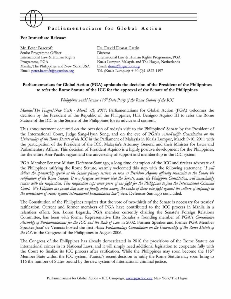 PGA applauds the decision of the President of the Philippines to refer ...