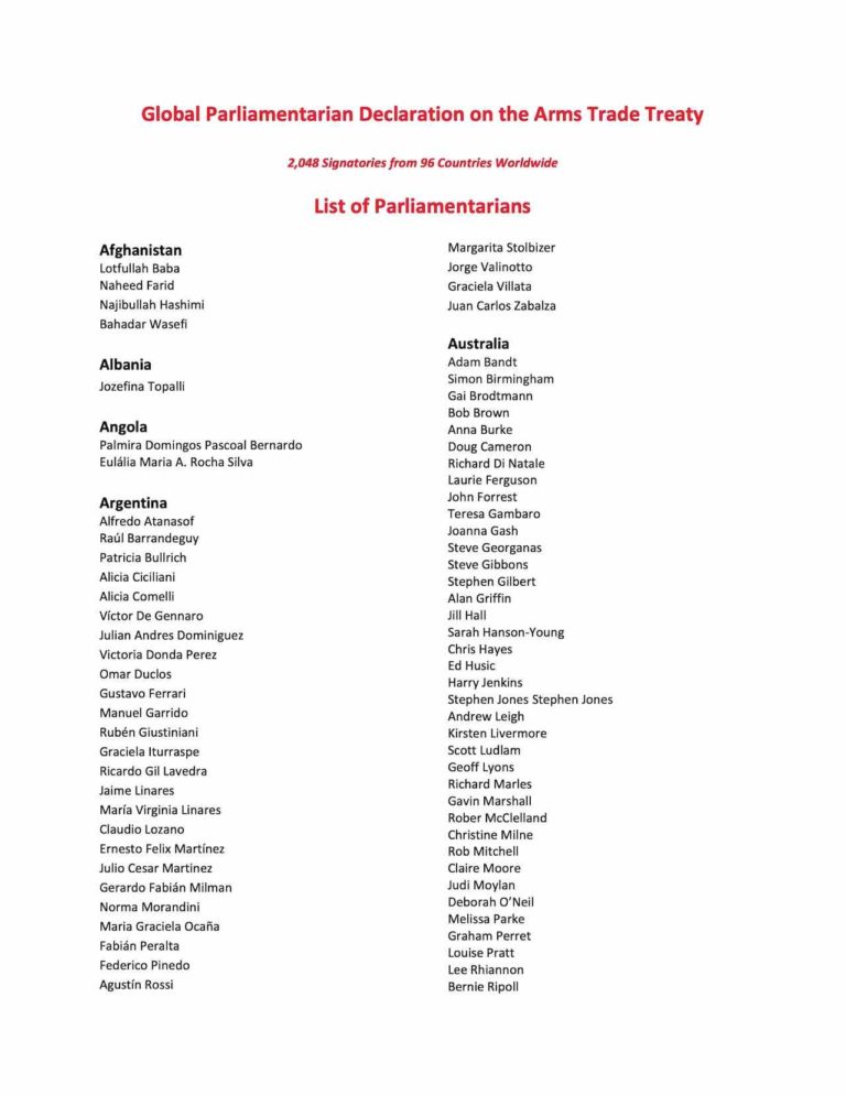 List of Signatories: Global Parliamentarian Declaration on the Arms ...