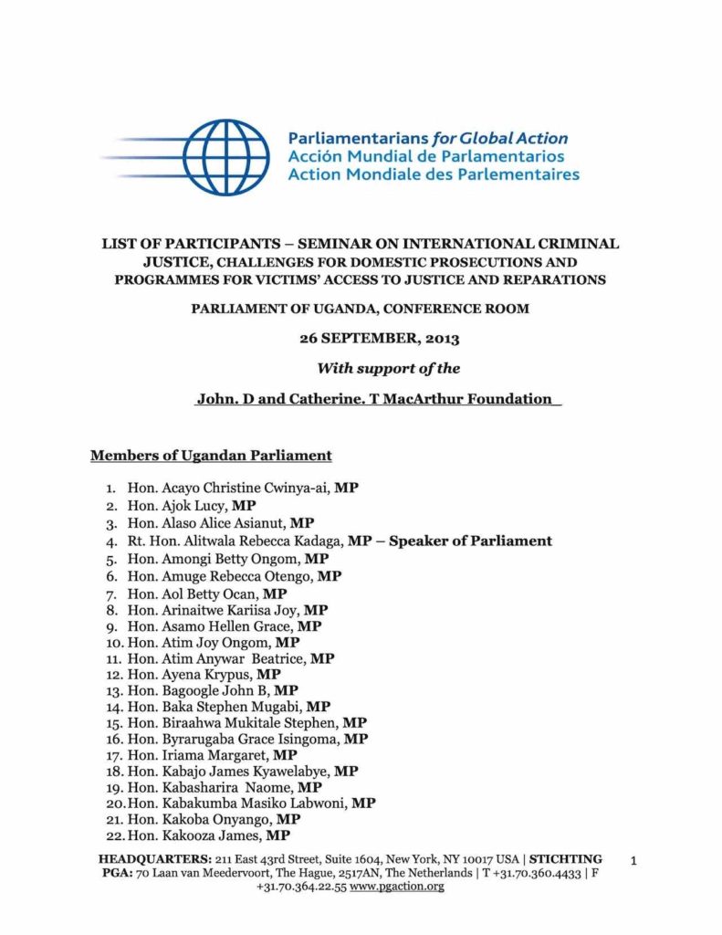 List of Participants: Seminar on International Criminal Justice ...